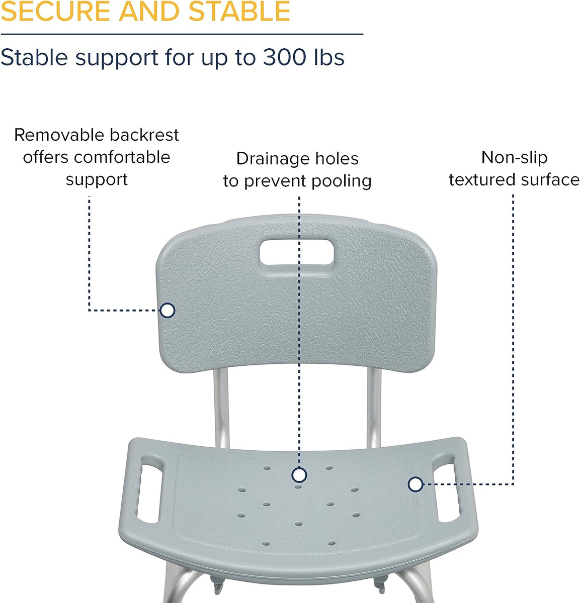 Deluxe Aluminum Shower Chair with Back – Stabilized Steps